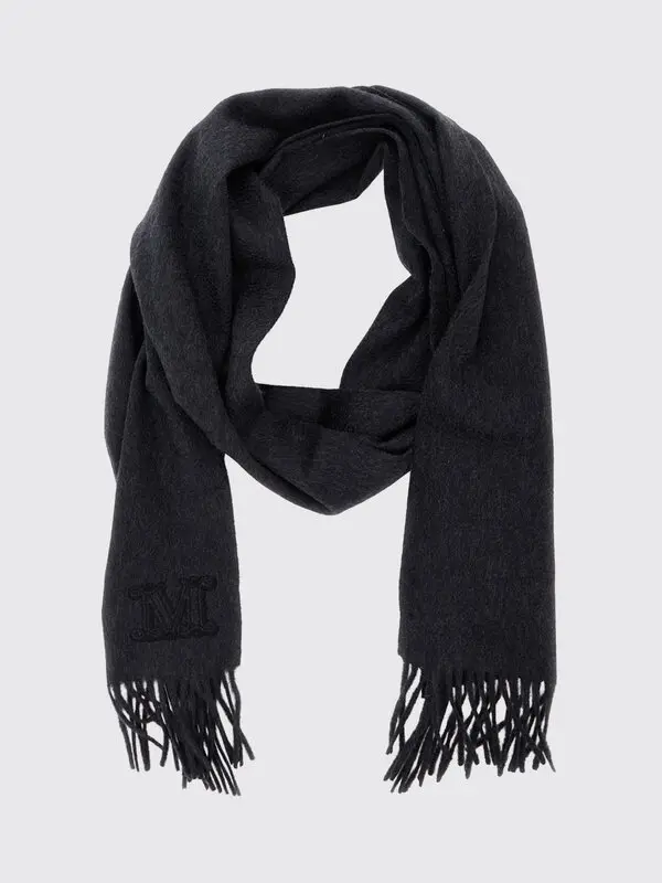 Max Mara 100% Pure Cashmere Scarf With Embroidered Logo Detail - Grey