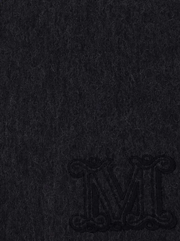 Max Mara 100% Pure Cashmere Scarf With Embroidered Logo Detail - Grey