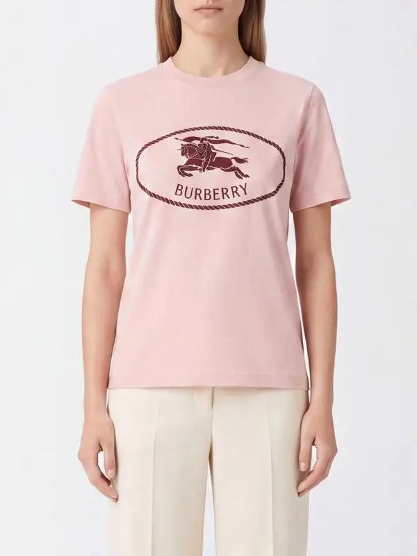 Burberry Crewneck Cotton T-shirt With Contrasting Ekd Logo - Pink
