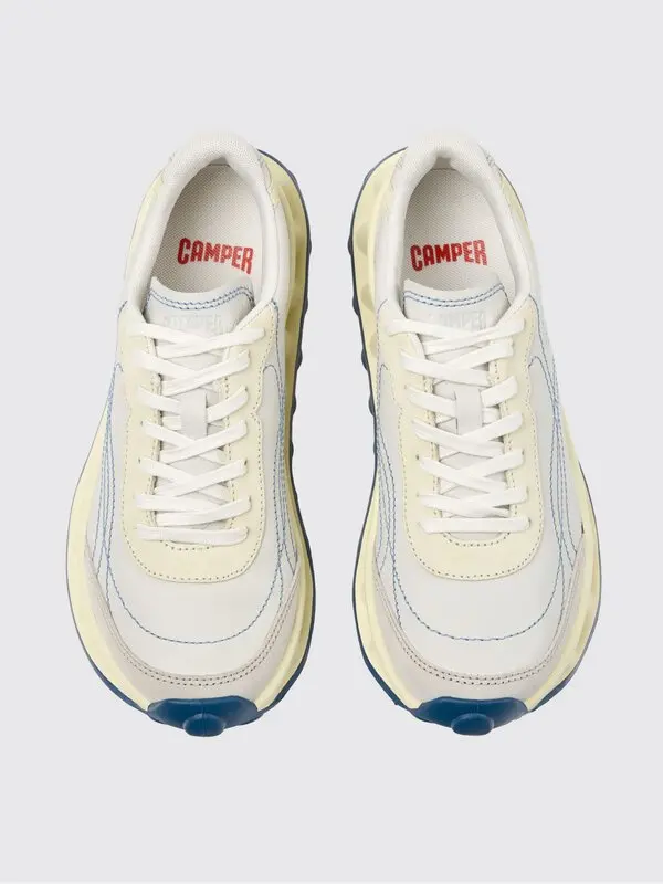 Camper Pelotissima Bi Leather And Nubuck Low-top Sneakers With Serrated Sole - White