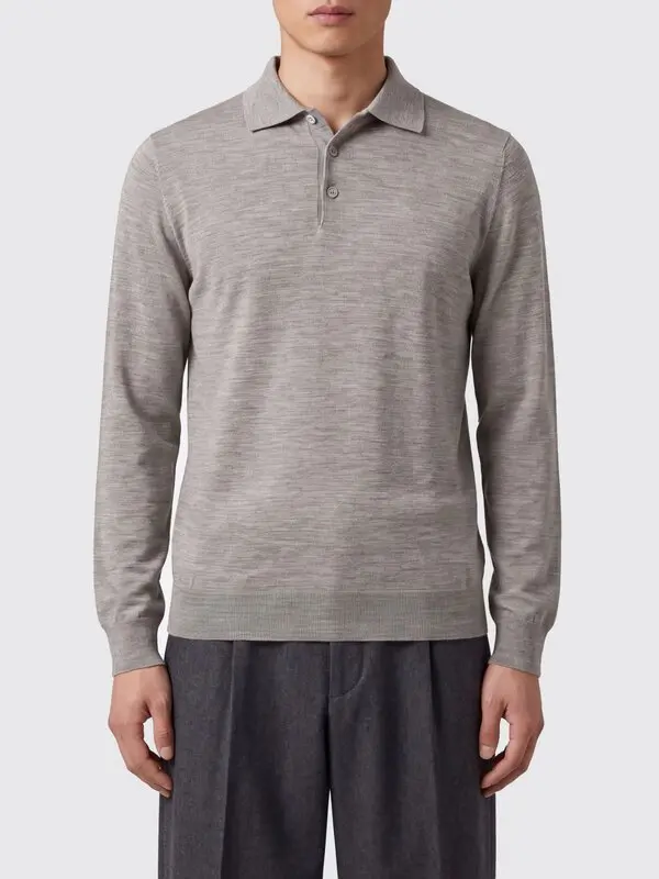 Brunello Cucinelli Long-sleeved Knit Cashmere Polo Shirt - Grey