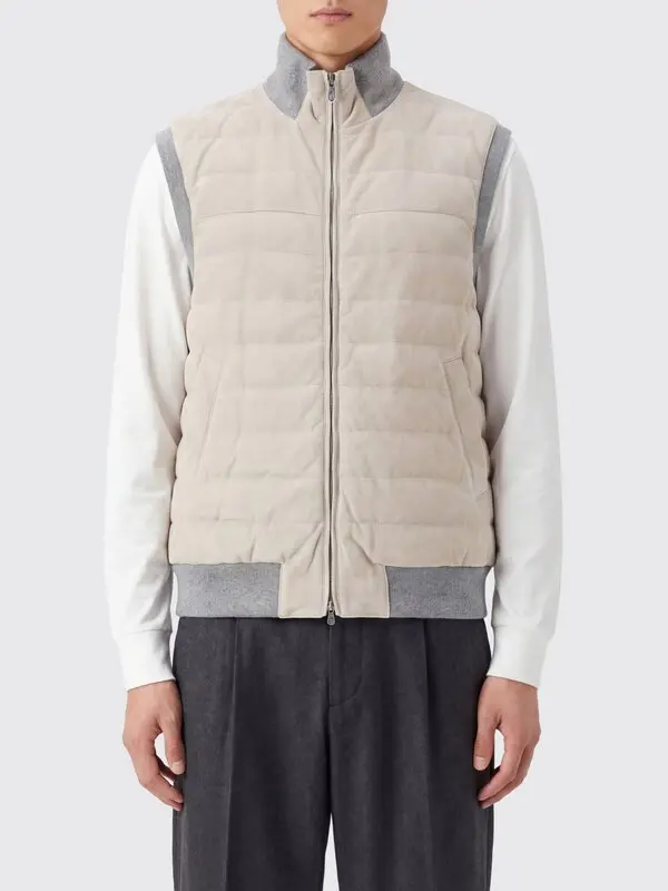 Brunello Cucinelli Padded Suede Vest With High Neck And Zip