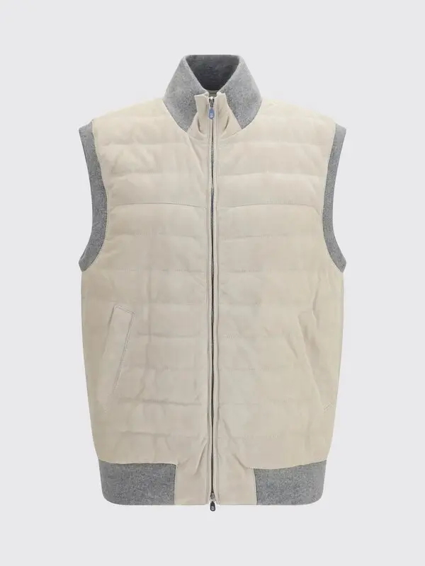 Brunello Cucinelli Padded Suede Vest With High Neck And Zip
