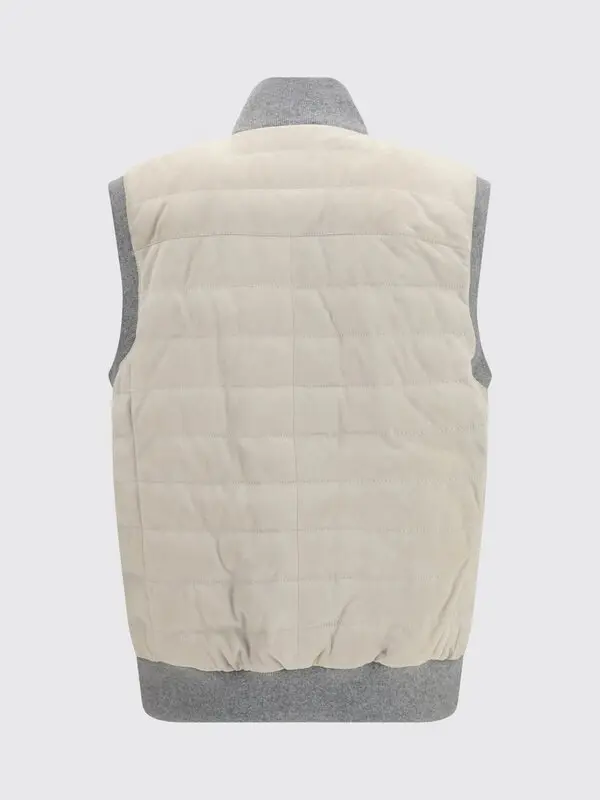 Brunello Cucinelli Padded Suede Vest With High Neck And Zip
