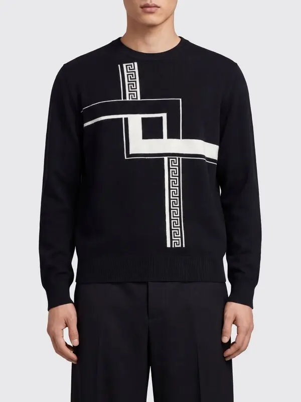 Versace Greca Pattern Cashmere Crewneck Jumper With Contrast Detail
