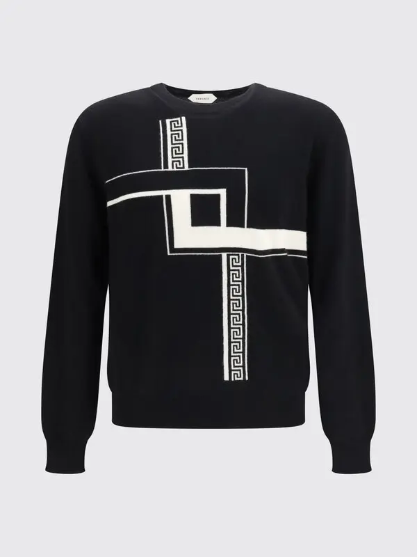 Versace Greca Pattern Cashmere Crewneck Jumper With Contrast Detail
