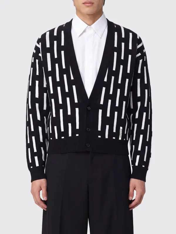 Versace Abstract All-over Pattern Wool Cardigan With V-neck
