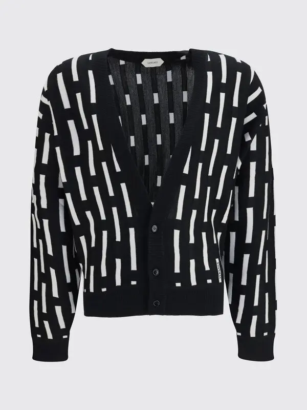 Versace Abstract All-over Pattern Wool Cardigan With V-neck