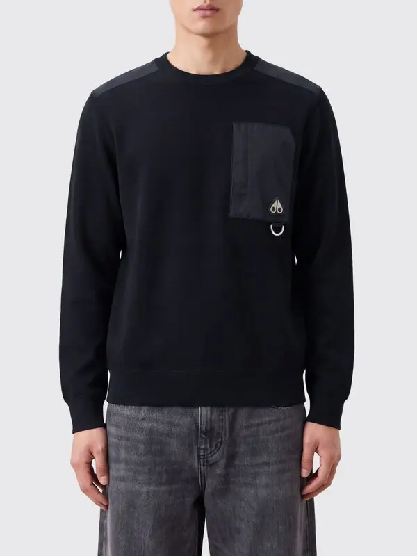 Moose Knuckles Crewneck Cotton-blend Sweatshirt With Zip Pocket - Black