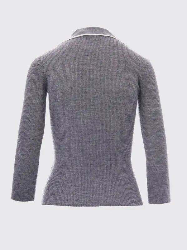 Elisabetta Franchi Slim Fit Long-sleeved Ribbed Knitted Polo Shirt - Grey