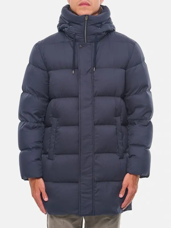 Herno Quilted Ultralight Nylon Hooded Down Jacket - Blue