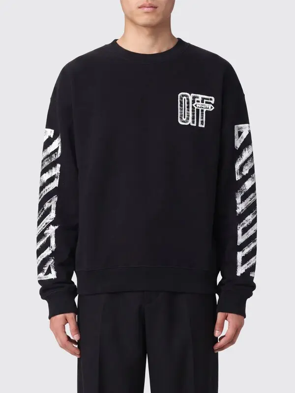 Off-White Cotton Crewneck Sweatshirt With Rear Arrow Logo Print