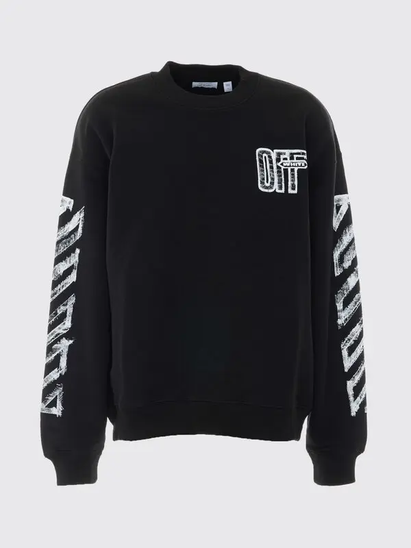 Off-White Cotton Crewneck Sweatshirt With Rear Arrow Logo Print