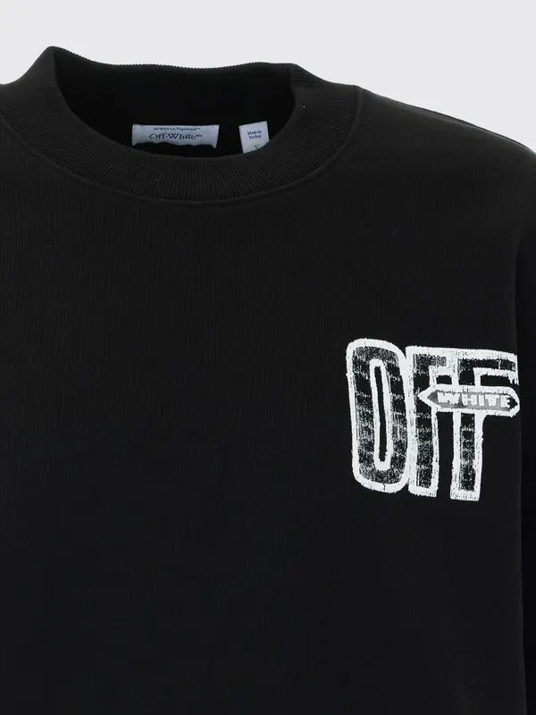 Off-White Cotton Crewneck Sweatshirt With Rear Arrow Logo Print