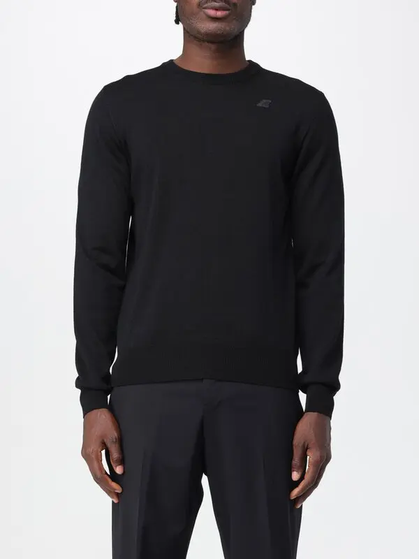 K-WAY Pure Wool Slim Fit Crew Neck Jumper - Black