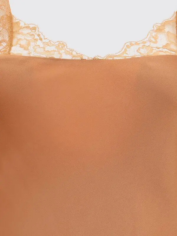 FORTE_FORTE Long Satin Slip Dress With Lace Inserts - Beige