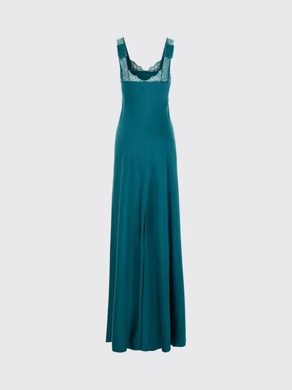 FORTE_FORTE Long Satin Slip Dress With Lace Inserts - Blue
