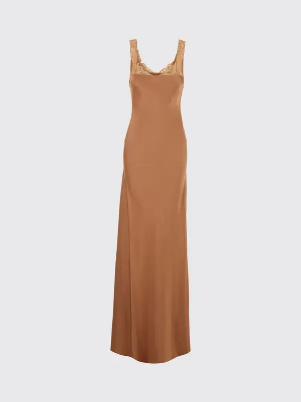 FORTE_FORTE Long Satin Slip Dress With Lace Inserts