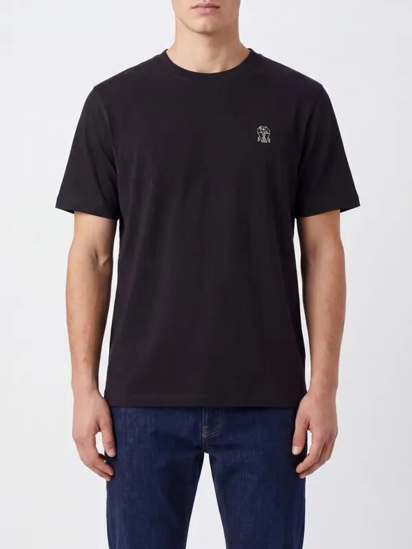Brunello Cucinelli Cotton Crew-neck T-shirt With Contrast Logo - Black