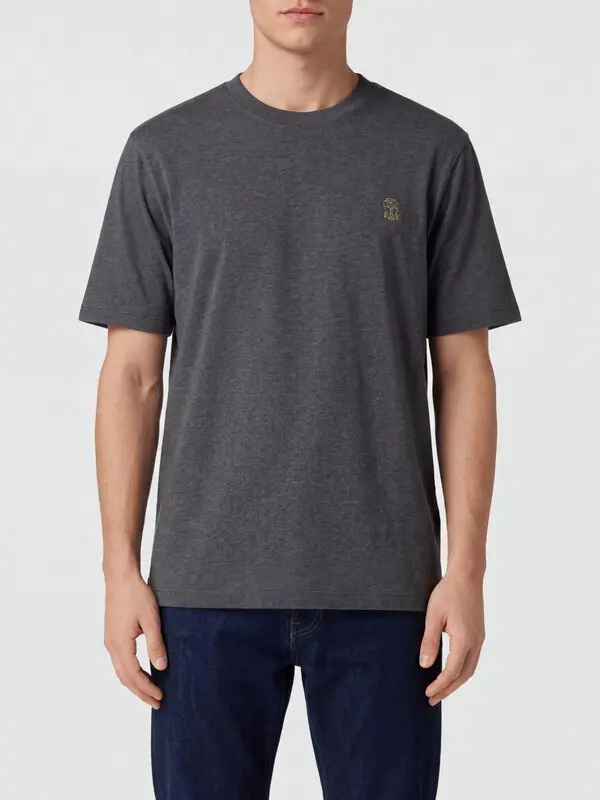 Brunello Cucinelli Cotton Crew-neck T-shirt With Contrast Logo - Lead