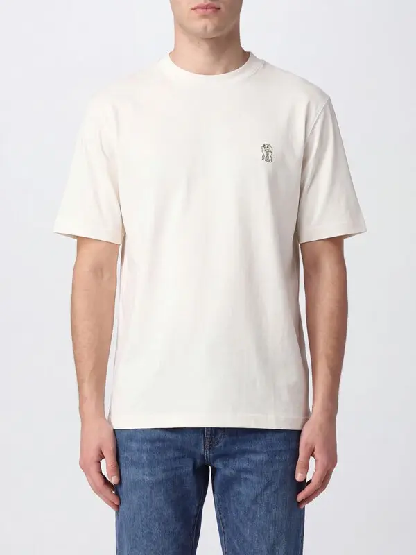 Brunello Cucinelli Cotton Crew-neck T-shirt With Contrast Logo - White