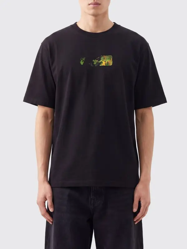 Off-White Cotton Crewneck T-shirt With Rear Arrow Logo Print - Black