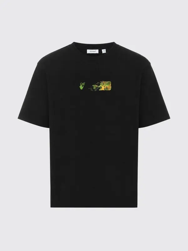 Off-White Cotton Crewneck T-shirt With Rear Arrow Logo Print