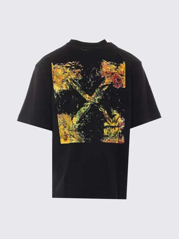 Off-White Cotton Crewneck T-shirt With Rear Arrow Logo Print