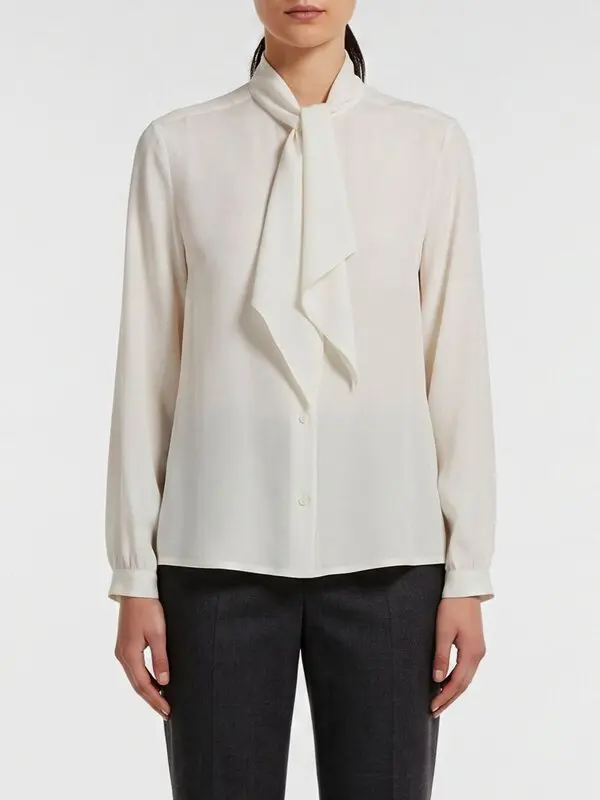 Max Mara Pure Silk Shirt With Pussy-bow Collar And Long Sleeves