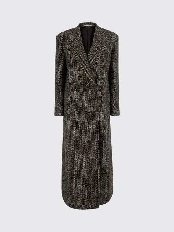 Tagliatore Chevron Pattern Double-breasted Long Wool Coat With Classic Lapels