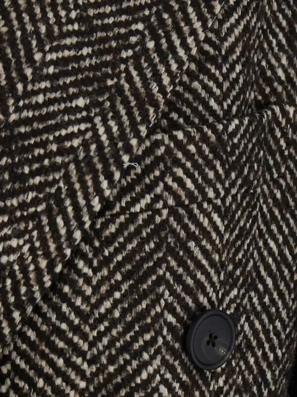 Tagliatore Chevron Pattern Double-breasted Long Wool Coat With Classic Lapels