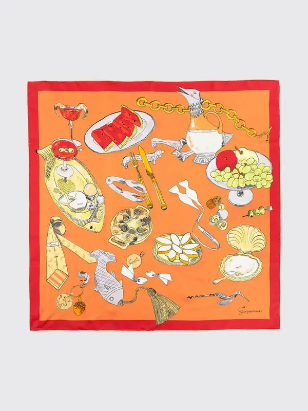 Jacquemus Designer Pure Silk Scarf With A Multicoloured Graphic Print - Fa01