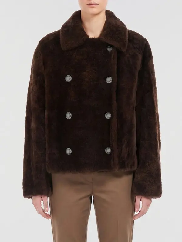 Brunello Cucinelli Double-breasted Short Shearling Coat With Classic Collar - Brown