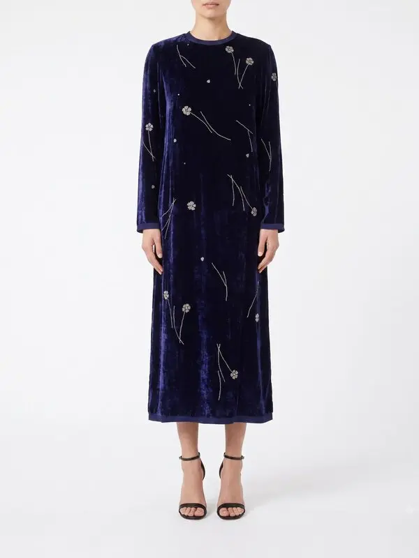 FORTE_FORTE Floral Embroidered Velvet Midi Tunic With Beads