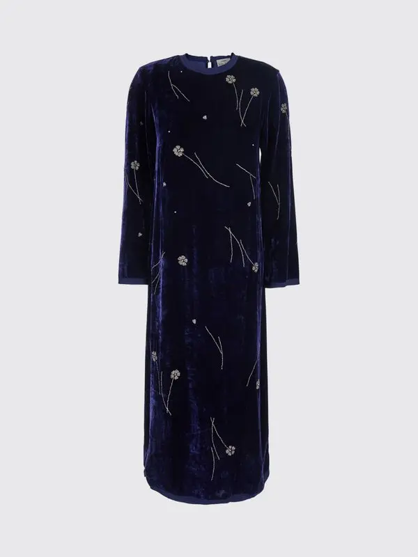 FORTE_FORTE Floral Embroidered Velvet Midi Tunic With Beads