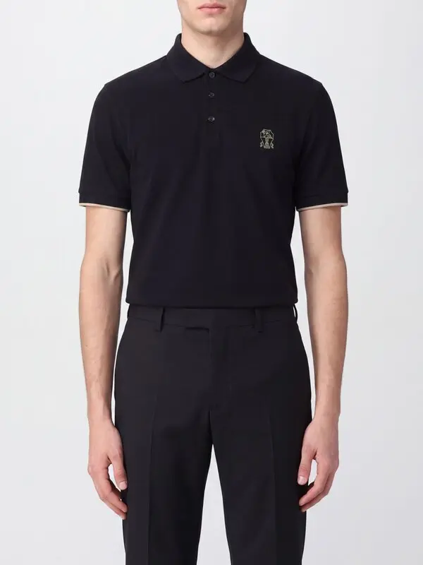 Brunello Cucinelli Short-sleeved Cotton Polo With Embroidered Logo - Black