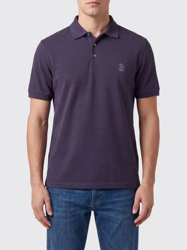 Brunello Cucinelli Short-sleeved Cotton Polo With Embroidered Logo - Cobalt