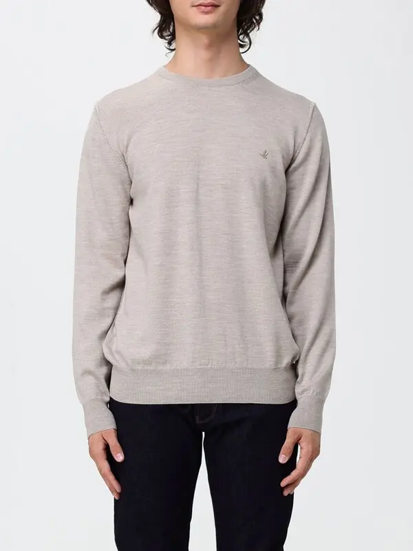 BROOKSFIELD Crewneck Wool Jumper With Long Sleeves And Ribbed Trims - Beige