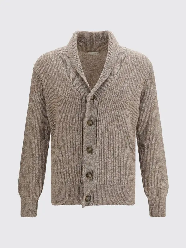 BROOKSFIELD Shawl Collar Ribbed Wool Cardigan With Buttons - Beige