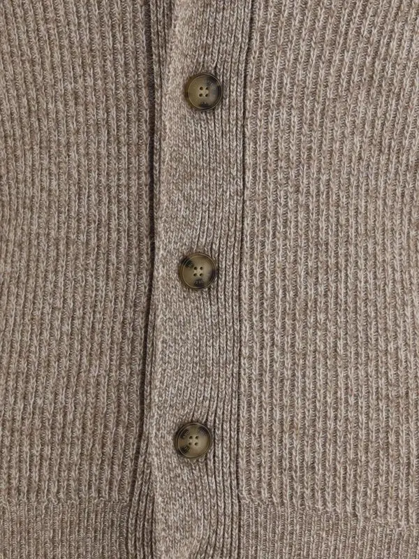 BROOKSFIELD Shawl Collar Ribbed Wool Cardigan With Buttons - Beige