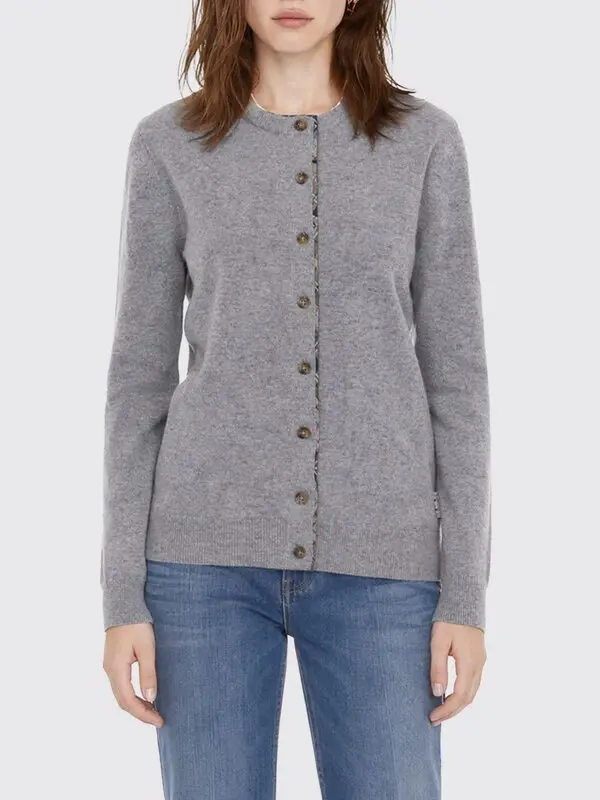 Barbour Crewneck Cardigan With Contrast Trim And Elbow Patches - Grey