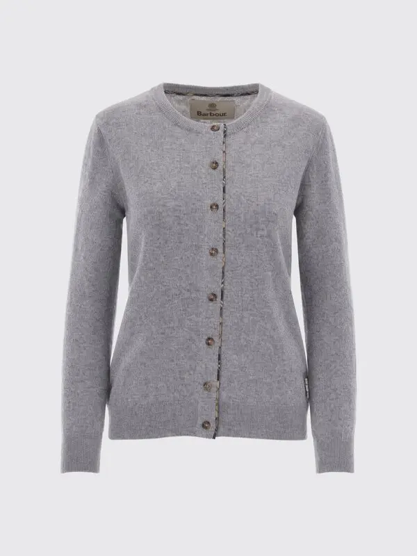 Barbour Crewneck Cardigan With Contrast Trim And Elbow Patches - Grey