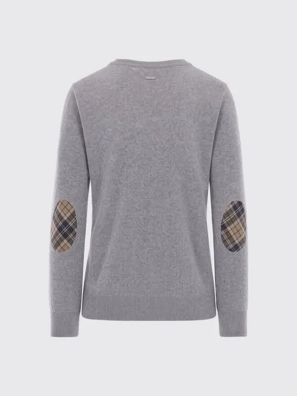 Barbour Crewneck Cardigan With Contrast Trim And Elbow Patches - Grey