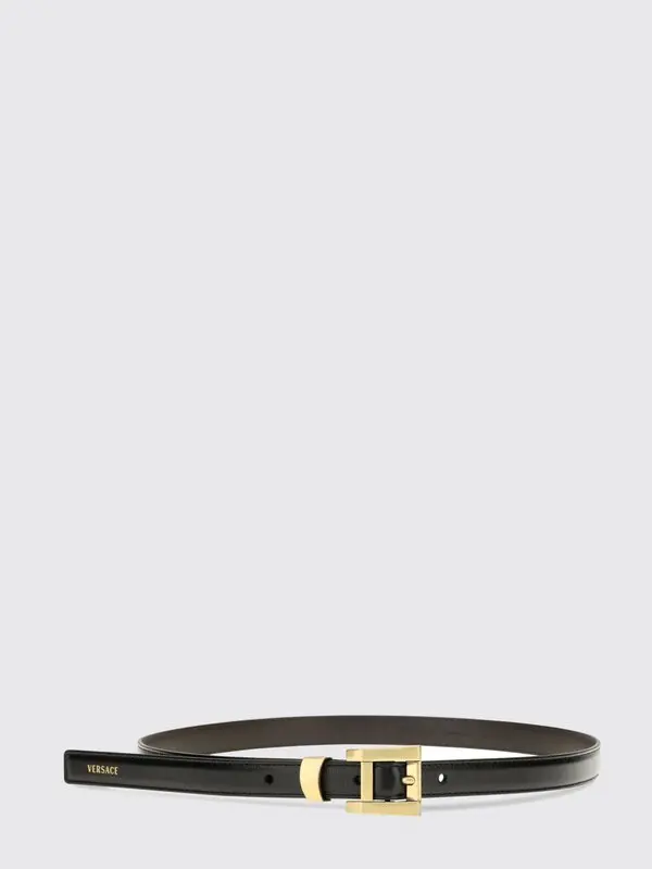 Versace Calfskin Leather Belt With Buckle And Logo Lettering