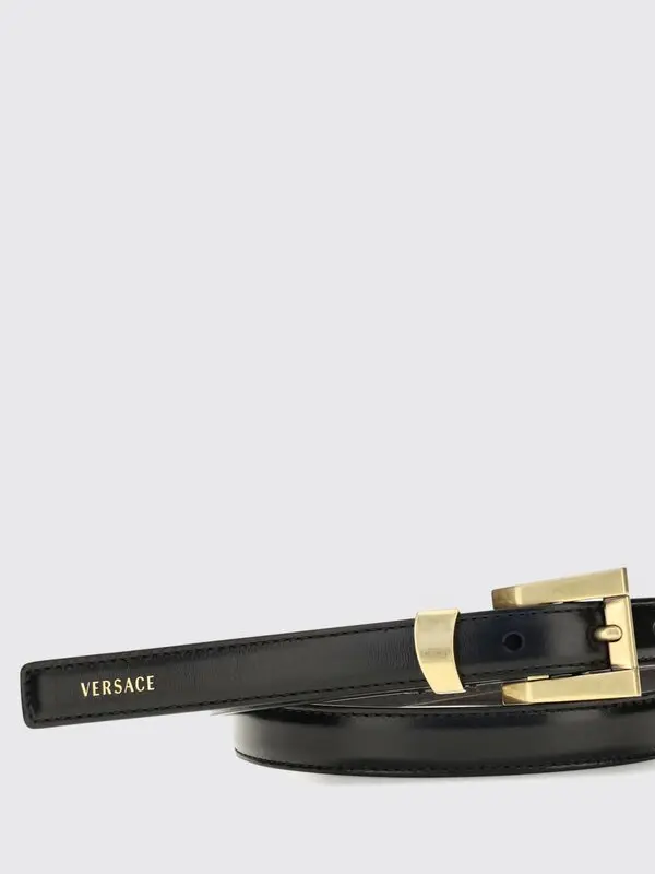 Versace Calfskin Leather Belt With Buckle And Logo Lettering