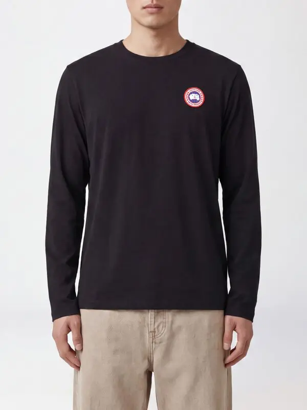 Canada Goose Long-sleeved Cotton T-shirt With Contrast Logo - Black
