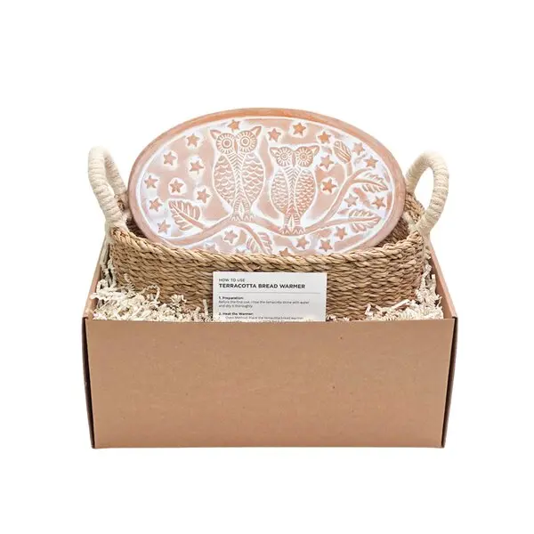KORISSA Neutrals Bread Warmer & Basket Owl Oval - Orange