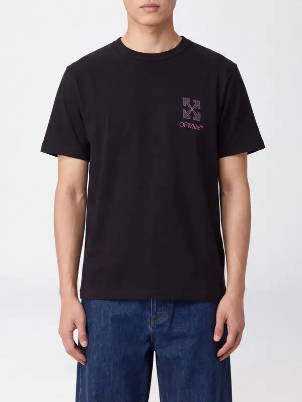 Off-White Crewneck Cotton T-shirt With Contrast Arrow Logo - Black