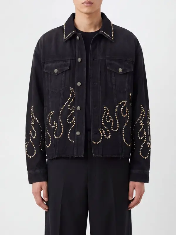 Amiri Flames Print Denim Jacket With Stud Application