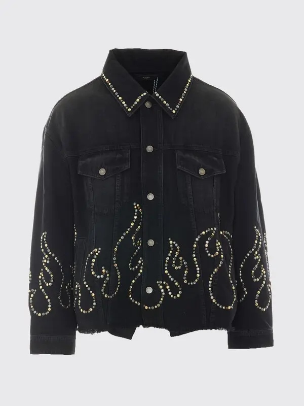Amiri Flames Print Denim Jacket With Stud Application